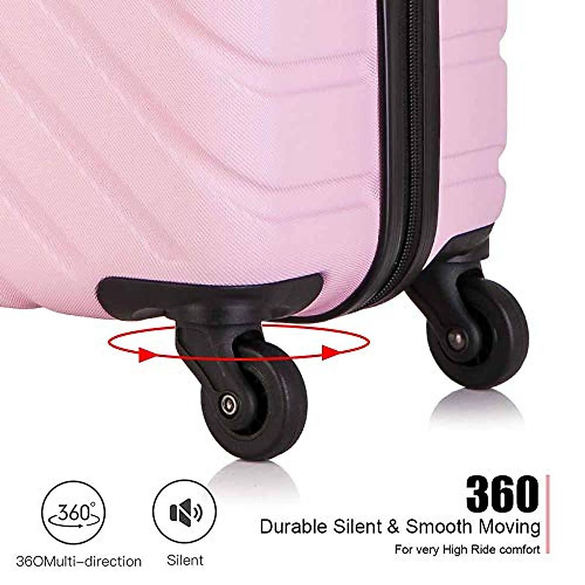 Apelila 4 Piece Luggage Sets,Travel Suitcase Spinner Hardshell Lightweight w/Free Suitcase Cover& Hanger (4PC Pink)