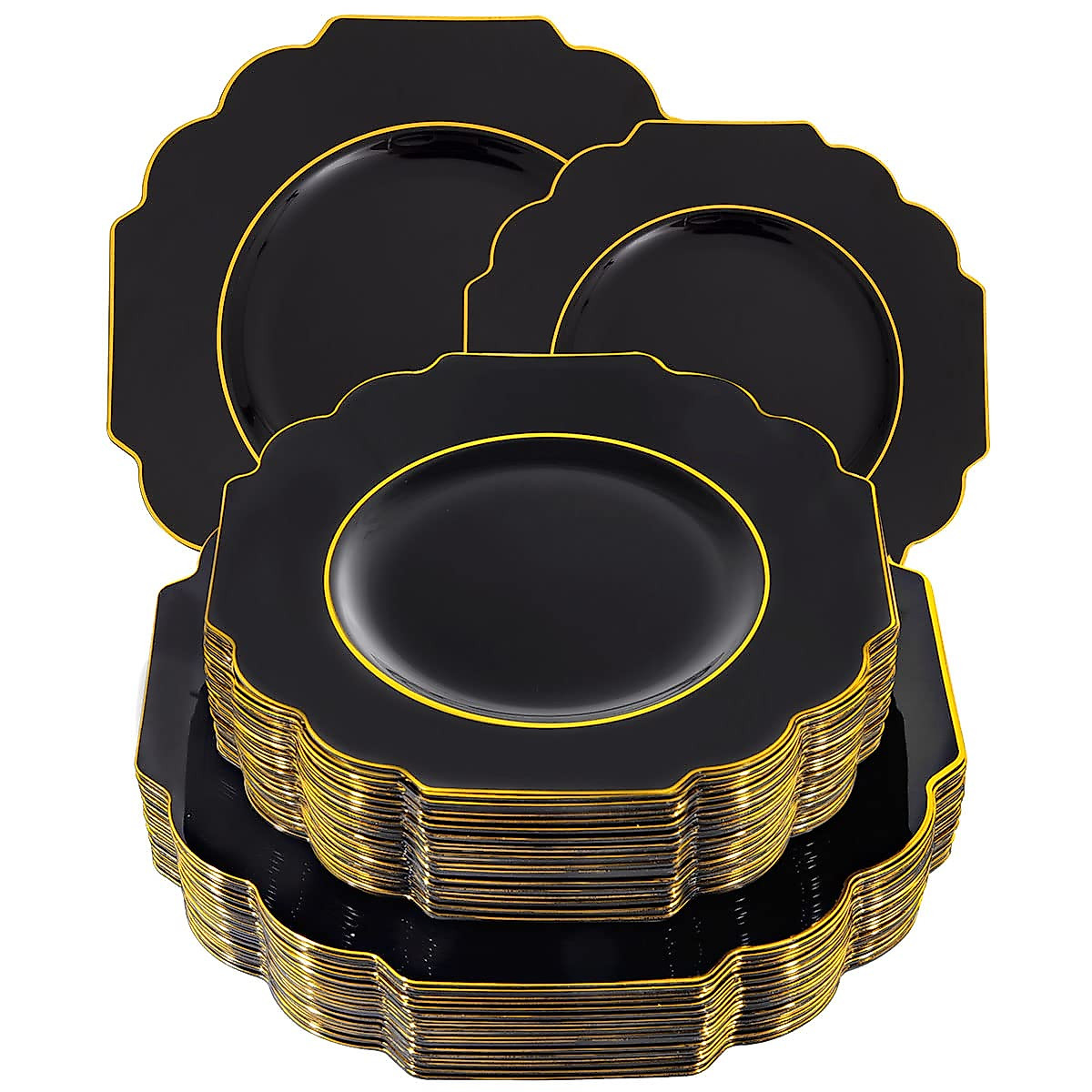 supernal 60pcs Black Plastic Plates,Black and Gold Plates Baroque,Gold Plates Plastic,Include 30 Plastic Dinner Plates,30 Appetizer Plates,Suit For Party, Birthday, Wedding, Easter and Monther's Day
