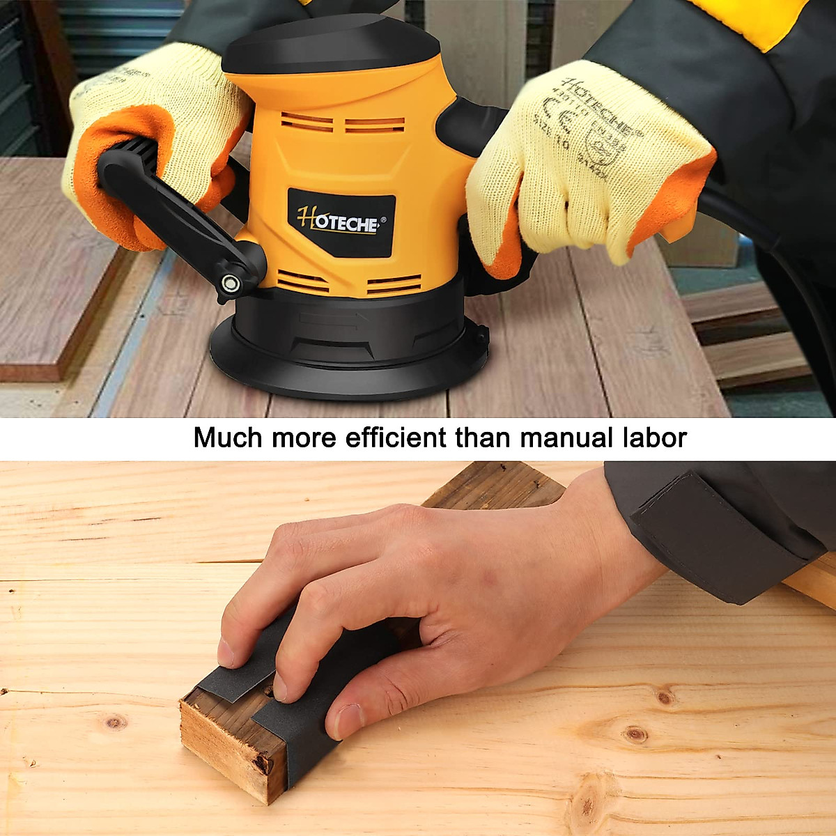 Hoteche Random Orbital Sander 3.8-Amp/450W 5-Inch Variable Speed Palm Power Sander 14,000 RPM Electric Drywall Sander Tool for Woodworking with Dust Collector and 5Pcs Sand Papers