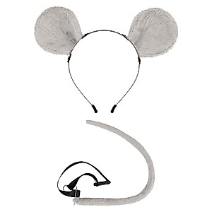 Deevoka Mice Ears Headband and Tail Plush Costume Accessory Set, Gray