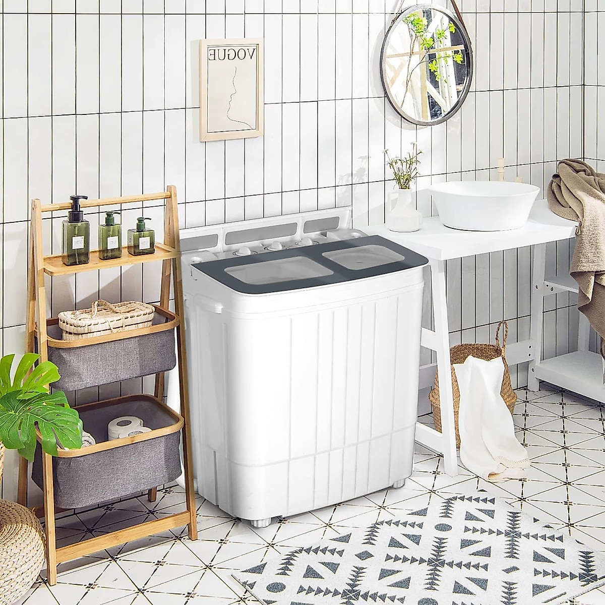 Bonusall Portable Washing Machine Compact, Small Clothes Washing Machine, 14.5 lbs Mini Washer and Dryer Combo, Twin Tub Compact Washer Machine with Spin Dryer, Built-in Gravity Drain for Apartments, Dorms, Camping, RV (Blue)