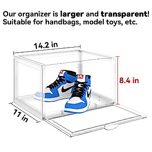 ZZCZZ XX-Large 2 Pack Thicken Shoe Display Case Clear Shoe Storage Box,Stackable Ultra Transparent Plastic Shoe Box for Closet,Durable Sneaker Organizer with Magnetic Door