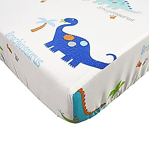Brandream Boys Crib Sheet Dinosaurs Baby Fitted Sheet Cute Animal Blue White Dinosaur Nursery Sheet Sets for Toddler Infant Newborn Crib Mattress,100% Cotton