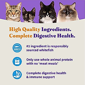 Halo Holistic Cat Food Dry, Wild-caught Whitefish Recipe for Sensitive Stomach Support, Complete Digestive Health, Dry Cat Food Bag, Sensitive Stomach Formula, 6-lb Bag