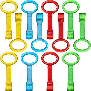 12 Pieces Baby Pull Up Rings Baby Crib Pull Rings 4 Color Baby Cot Hanging Rings Baby Walking Assistant Baby Walking Crib Hook Safety Toddler Pull Up Bar for Baby Infant Toddler