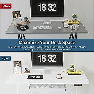 BANTI 63" x 24" Height Adjustable Electric Standing Desk with Keyboard Tray, Sit Stand up Desk with Splice Board, White Frame/White Top