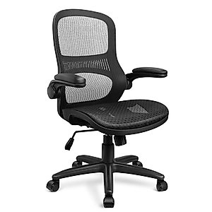 Funria Mid Back Mesh Office Chair Adjustable Ergonomic Swivel Executive All Mesh Task Chair with Flip Up Armrests Lumbar Support Computer Desk Chair