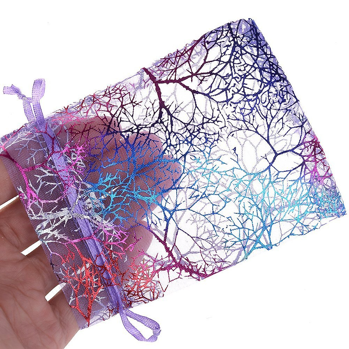 Stratalife 100PCS Organza Jewelry Gift Bag 4x6 Inches Purple Blue Pink with Drawstring Favor Pouches Bags for Wedding Party Baby Shower Seashell Sample Candy Small Bags(Mixed Coralline)