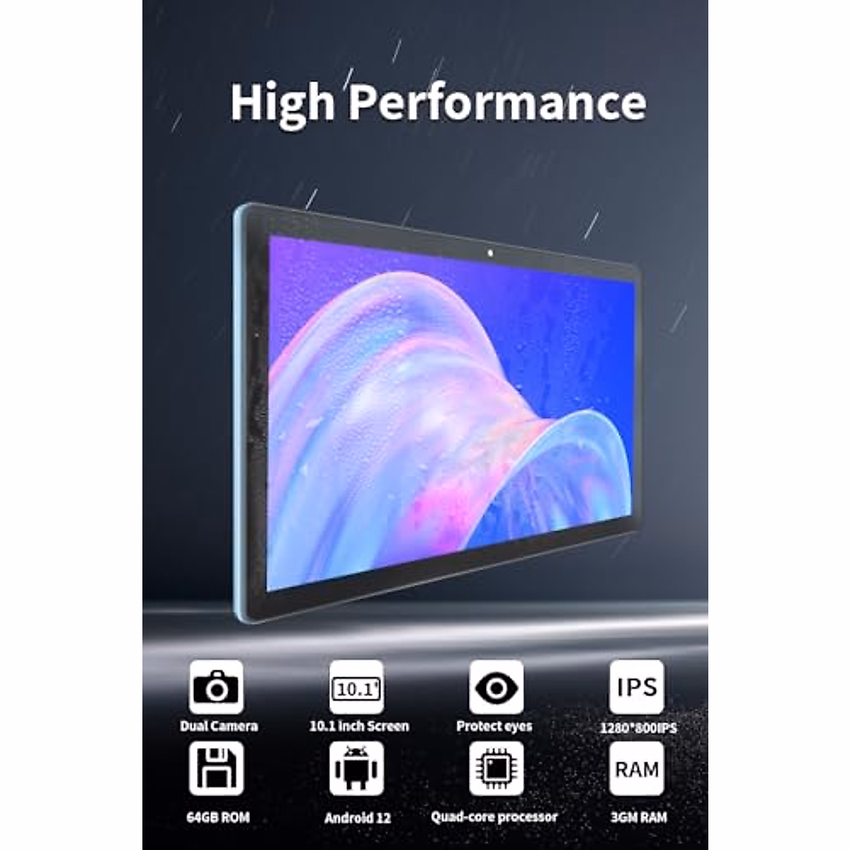 JUNINKE Tablet Android 12, 10 inch Android Tablet, 3+64GB, Quad-Core Tablets, IPS HD Screen, Powerful Performance, High Capacity, 6000mAh,GPS,FM