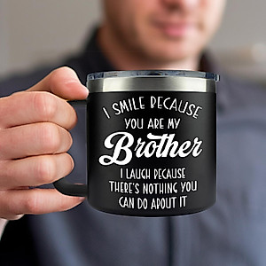 FROOBLEQUIRK 14 Oz Tumbler for Brother – Christmas, Birthday Present from Sister or Brother, Funny Drinkware for Him