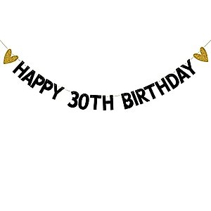 HAPPY 30TH BIRTHDAY Banner,Pre-Strung,Black Paper Glitter Party Decorations for 30 Years Old 30TH Birthday Party Supplies Letters Black ZHAOFEIHN