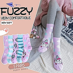 EBMORE Womens Fuzzy Socks Slipper Soft Cabin Plush Warm Fluffy Winter Christmas Sleep Stocking Stuffers Cozy Adult Socks（Unicorn(5 Pairs)）