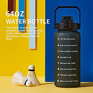 ST-YIBEN 64oz Large Motivational Water Bottle with Time Marker, Leakproof & BPA Free Half Gallon Big Water Bottle with Straw & Handle Tritan Frosted Water Jug for Women Men to Fitness,Gym,Sports