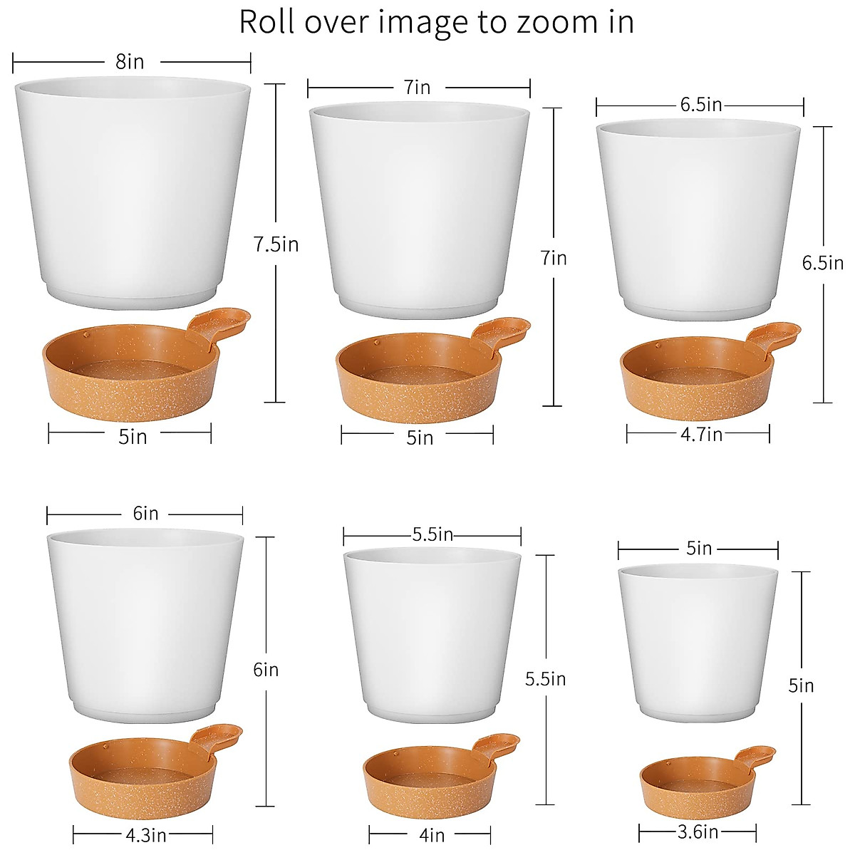 GARDIFE Plant Pots 8/7/6.5/6/5.5/5 Inch Self Watering Planters with Drainage Hole, Plastic Flower Pots, Nursery Planting Pot for All House Plants, African Violet, Flowers, and Cactus,White
