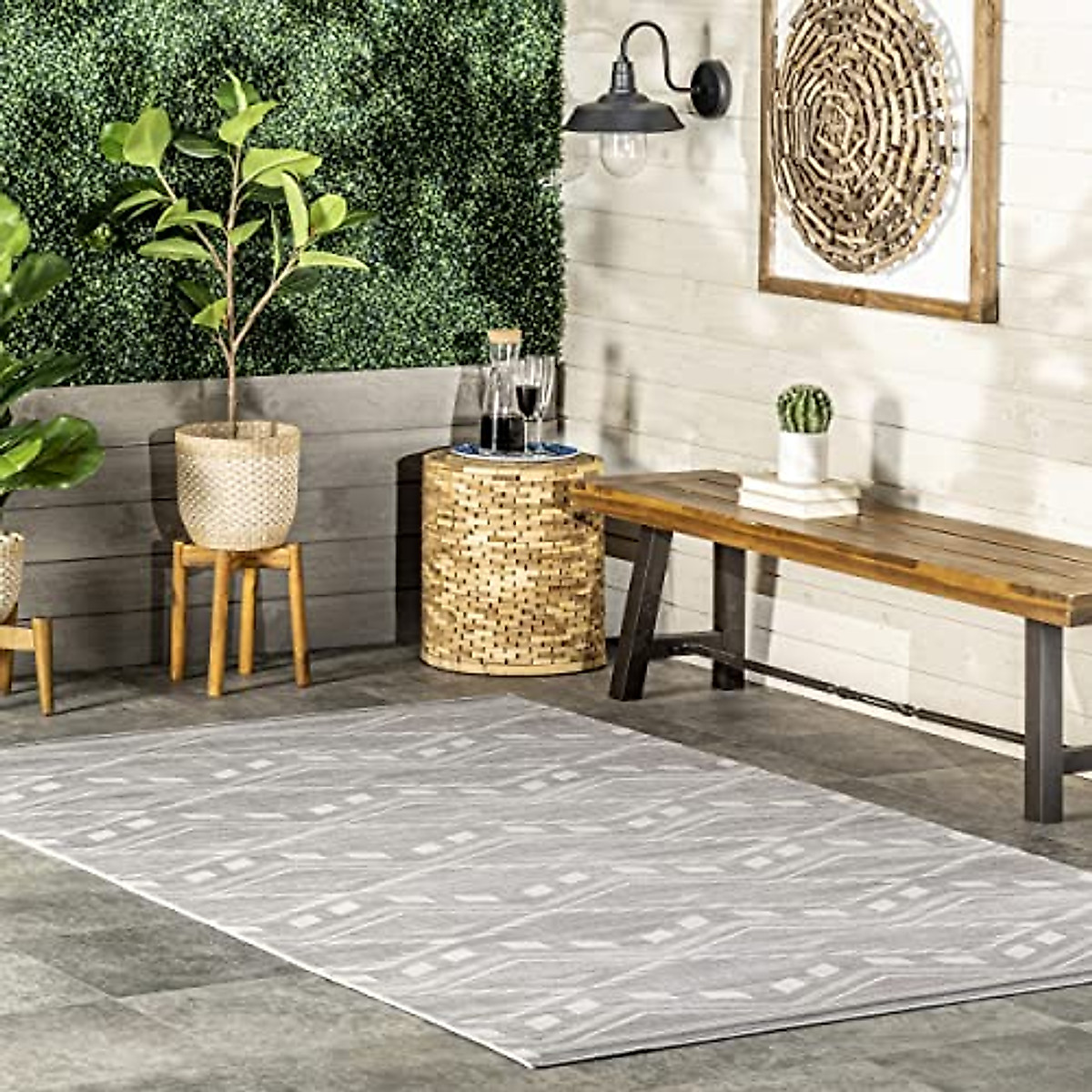 nuLOOM Joni Tribal Machine Washable Indoor/Outdoor Area Rug, 6' x 9', Grey