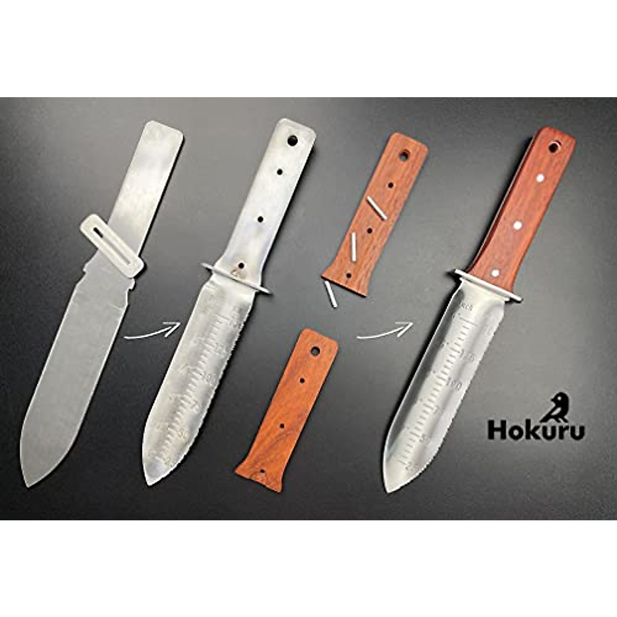 HOKURU Hori Hori Knife - Landscaping, Digging, Weeding, Cutting, Planting Gardening Tool With Leather Sheath, Stainless Steel Blade and Sharpening Stone