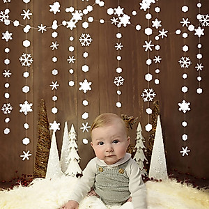 pinkblume 52Ft Winter Wonderland Party Decorations White Snowflake Garland Metallic Glitter Snowflakes Streamer for Winter Onderland Christmas Frozen Birthday Wedding Baby Bridal Shower Party Supplies