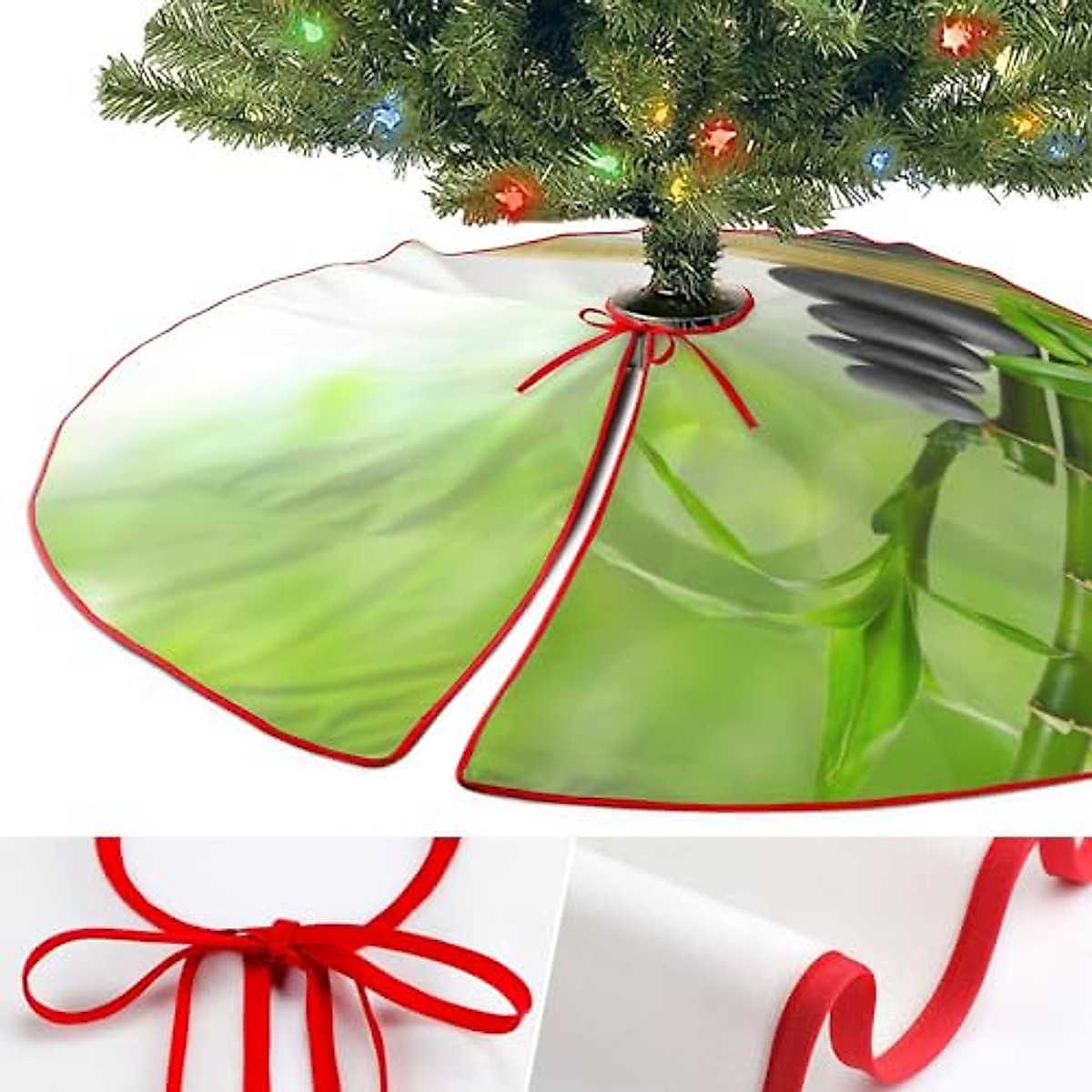 Zen Basalt Rocks Christmas Tree Skirt 48"x48", Large Xmas Tree Skirt Fabric, Washable Tree Skirt Waterproof, Classic Santa Tree Skirt Decorations for Real Tree, Home, Outdoor, Holiday Party