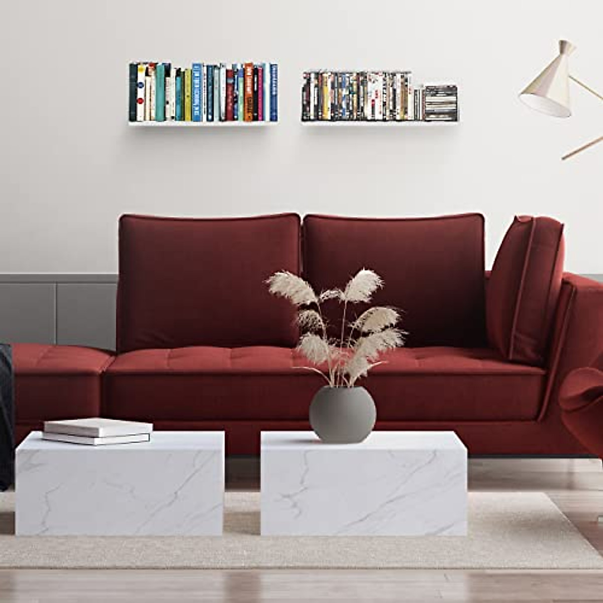 Wallniture Libro Floating Shelves U Shape Metal Wall Shelf Bookcase CDs DVD Storage and Display Home Decor White Set of 2