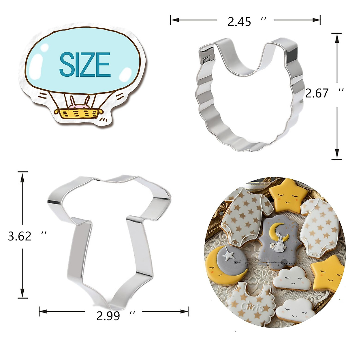 Baby Shower Cookie Cutters, 2 Pieces Baby Onesie and Baby Bib Cookie Cutter Shapes for Birthday Party Baby Shower