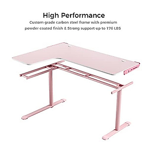 EUREKA ERGONOMIC Pink L Shaped Gaming Desk, 60 Inch Large Home Office Corner PC Computer Table Study Writing Modern Workstation Girls Female Gifts L60 w Mouse Pad Cable Management, Space Saving, Left