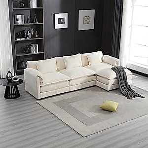 Oversized Modular Sectional Sofa with Movable Ottoman,Modern Comfy Chenille Double-Upholstered Boucle Cloud Couch, L Shaped Convertible Corner Sofa&Couches for Living Room, Bedroom, Apartment