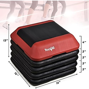 Yes4All 16"x16" Height-Adjustable High Step Aerobic Platform with 4 Risers for Home Gym Exercise Fitness Workout, Cardio and Jumping (Red Black)