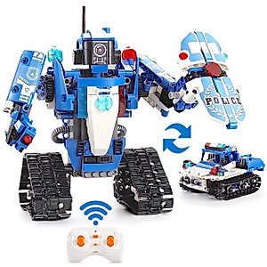 BARY'S Building Robot Remote Control Kit Creation STEM Kids Education 2 in 1 Police Car RC Discovery DIY Science Toy Experiment Assembly Robotics Set Boys & Girls 6+ Gift 556 Pieces to Build