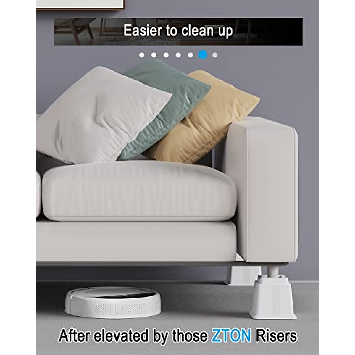 ZTON Bed Furniture Risers Elevation in Height 3" Heavy Duty Risers for Both Posts and Wheels of Furniture Sofa Bed Couch Chair Table,Support up to 2000 lbs.(4 Pack,White)¡­