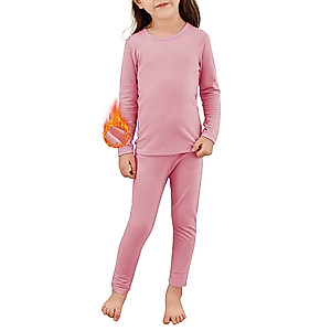 Zando Girls Thermal Underwear Set Toddler Fleece Base Layer Kids Long Johns Thermal Set Girls Ultra Soft Kids Thermal Set Girls Underwear Light Pink X-Large(110)/4T-5T