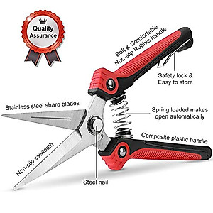 WYF Pruning Scissors, Professional Garden Shears - Straight Stainless Steel Blades - Sharp Gardening Hand Pruner for Garden Harvesting Fruits, Vegetables, Trimming Flowers and Plants, 8.1IN(Red)