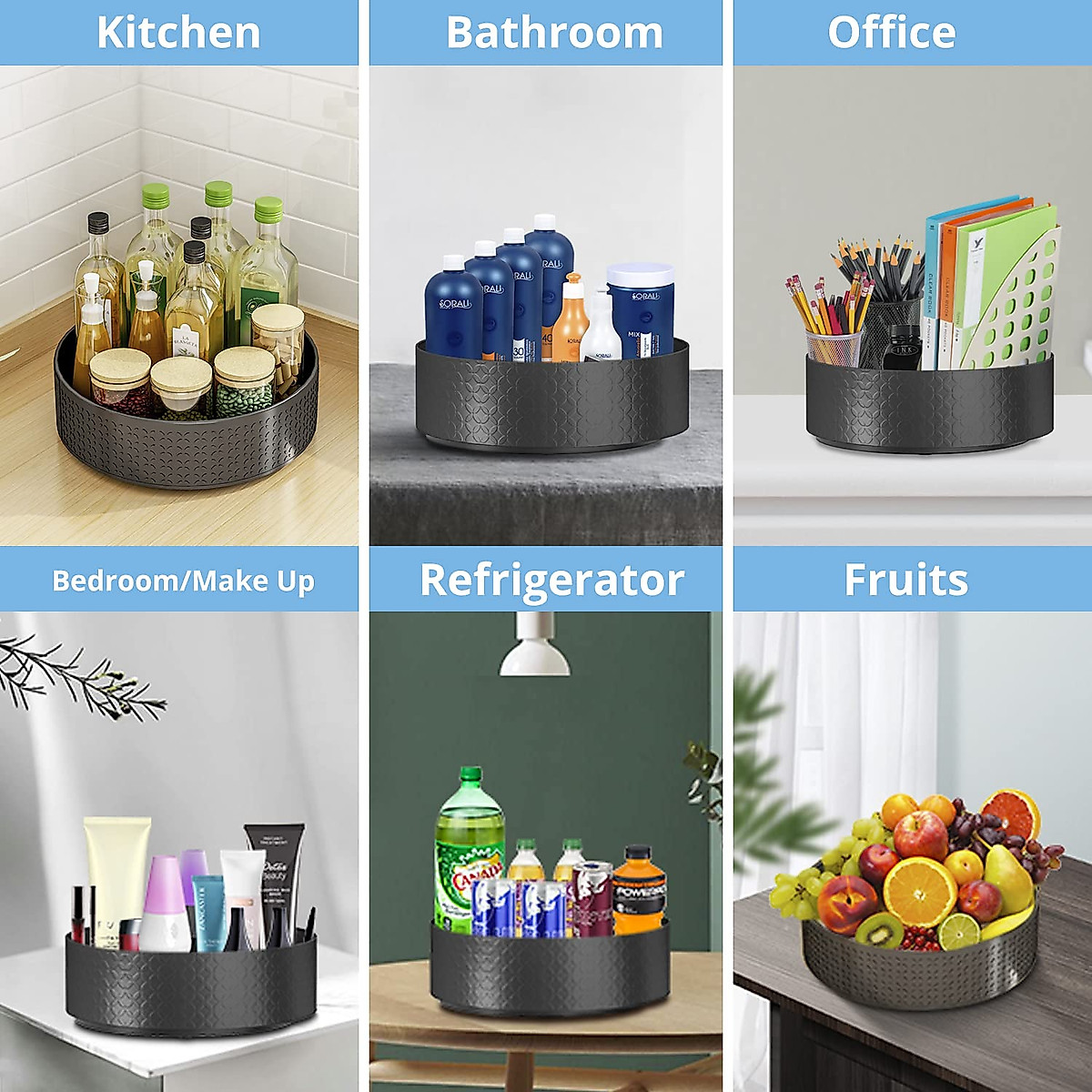 Beacron Lazy Susan, Premium Stainless Steel Lazy Susan Organizer, 11 inches Round 360 Degree Rotating Lazy Susan Turntable for Cabinet with 1 Marker and 180 Spice Labels for Kitchen Pantry Countertop