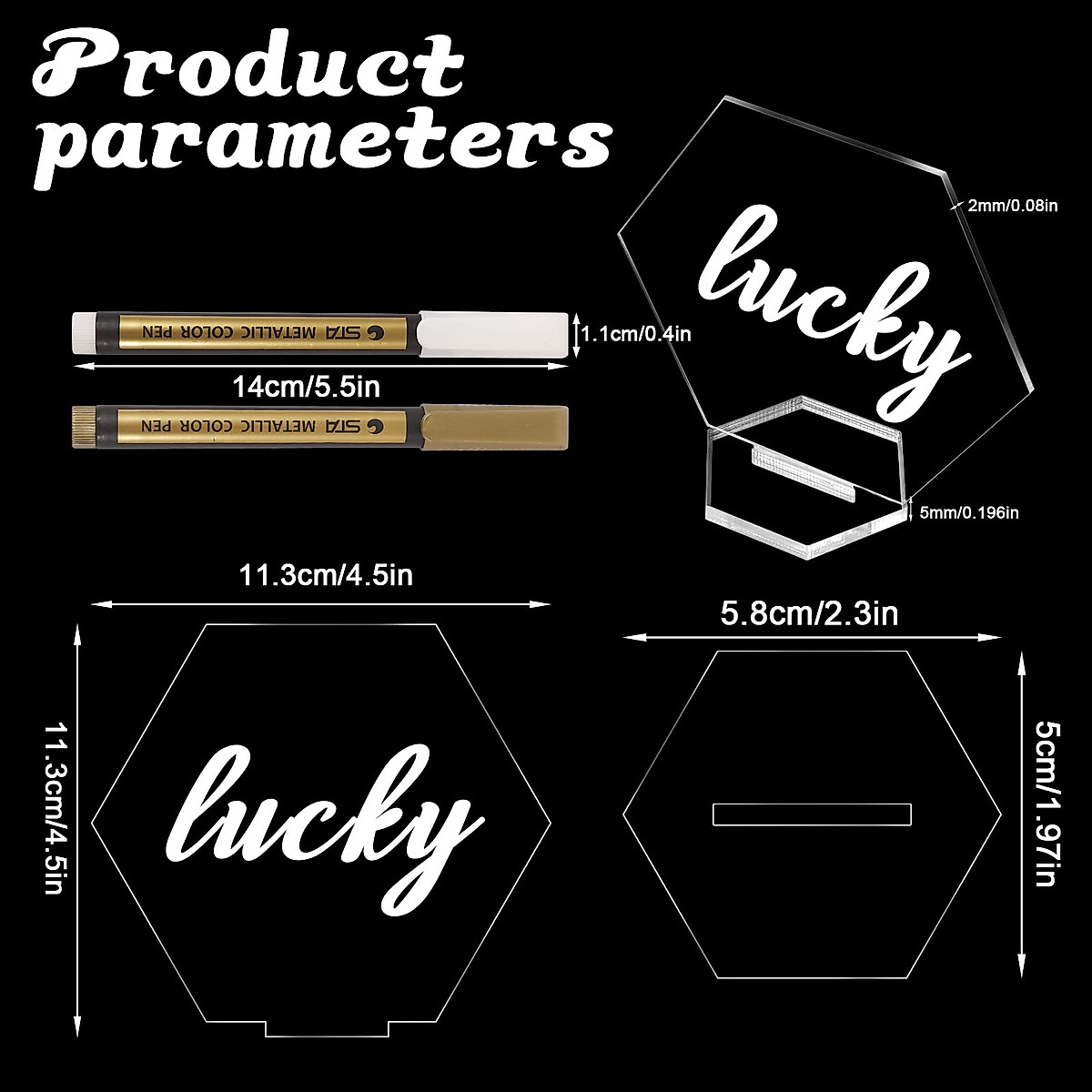 10 Set Acrylic Table Card with Holders & 2 Markers,Clear Hexagon Table Number Sign Holders Wedding Seating Place Cards with Base Blank DIY Table Name Cards for Banquet,Photos and Office Menu Meeting