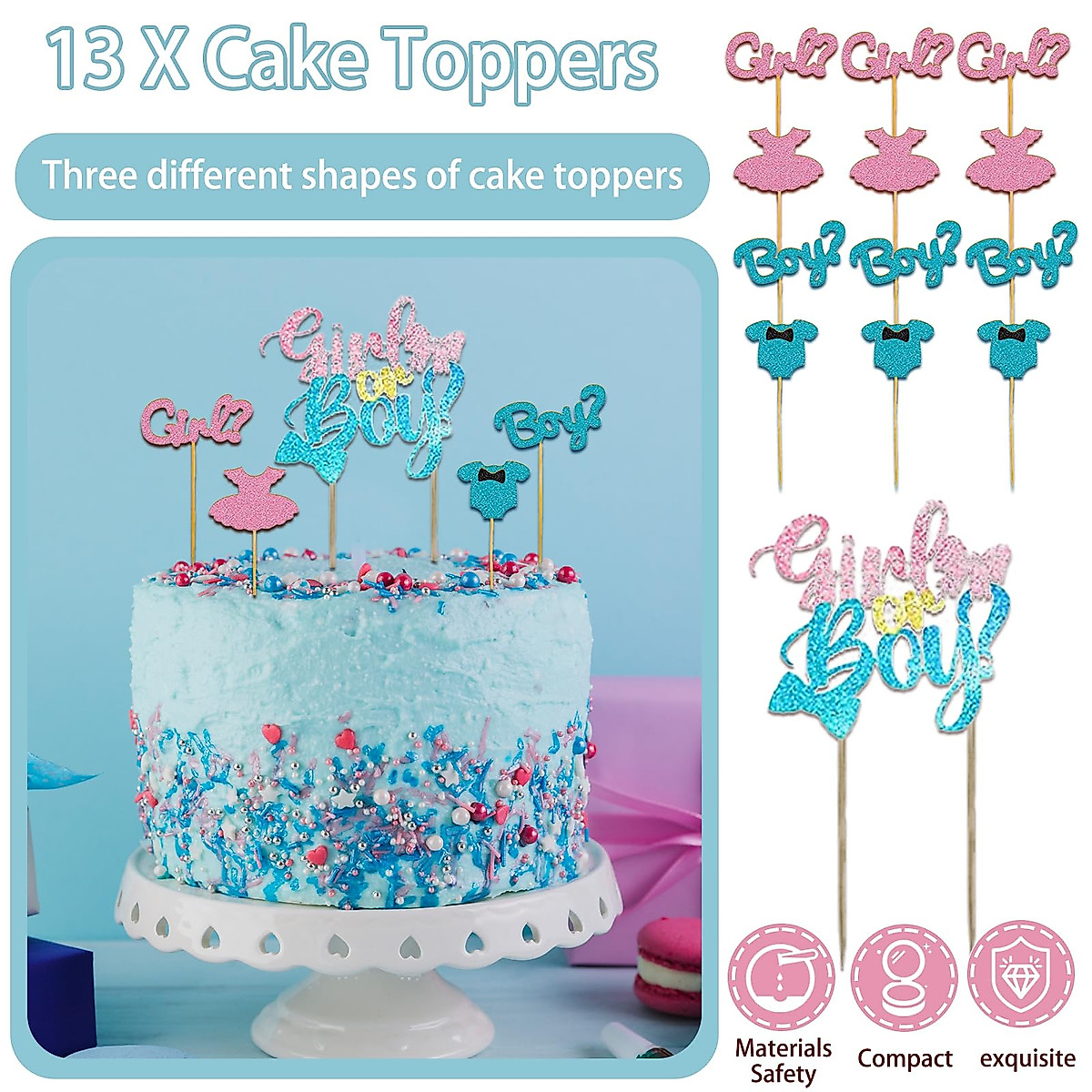 Guudmua 312 Pcs Gender Reveal Decorations, Baby Gender Reveal Party Supplies- Disposable Dinnerware Set With Pink and Blue (25 Guest), Boy or Girl Banner, Balloon, Sash, Cake Topper, Photo Props