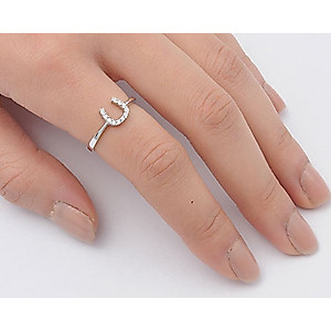 Good Luck Horseshoe U Clear CZ Unique Ring .925 Sterling Silver Band Size 6