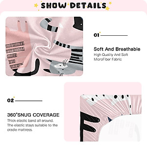 Blueangle Fitted Crib Sheet Cute Colorful Kittens Baby Sheets for Standard Crib Toddler Mattress Cover, Soft Microfiber Breathable Mattress Cover for Boys and Girls（159）