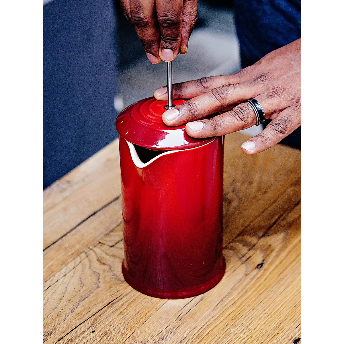 Le Creuset Stoneware French Press, 34 oz., Cerise