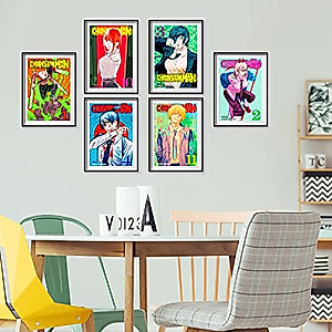 Chainsaw Man Poster - Set of 6 pcs Chainsaw Man Merch 8*12 Inch Frameless Canvas Poster Anime Wall Art Chainsaw Man Figure for Bedroom Decoration,Chainsawman Poster Anime posters for room aesthetic