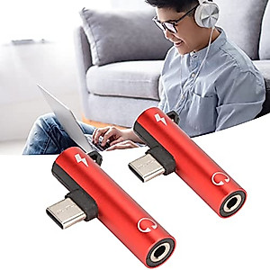 2PCS USB C to 3.5mm Audio Adapter 2 in 1 Audio Charging USB C to Audio Jack ABS USB C to AudioJack for Phone Table(Red)