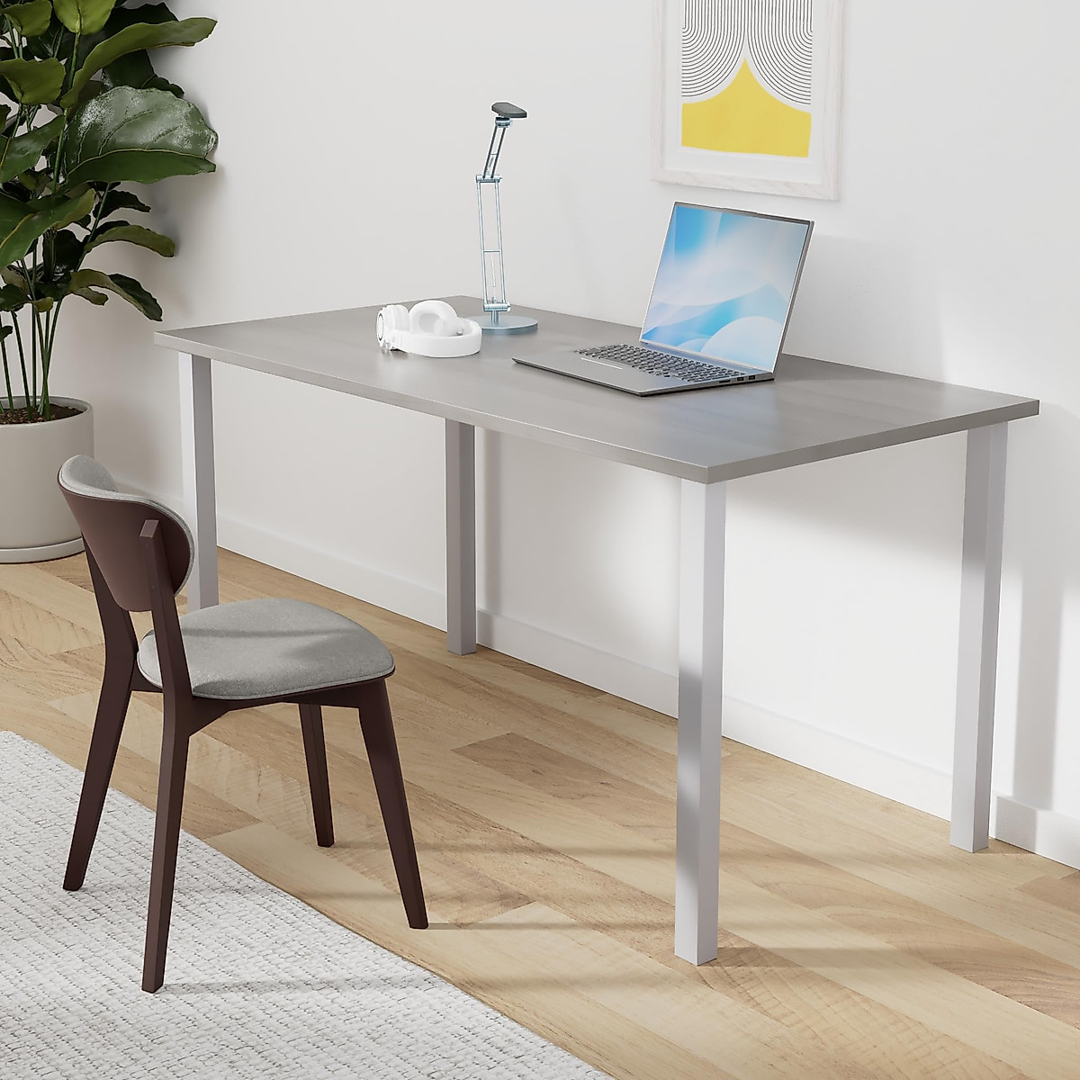Bestar Universel 60W Table Desk with Square Metal Legs in White