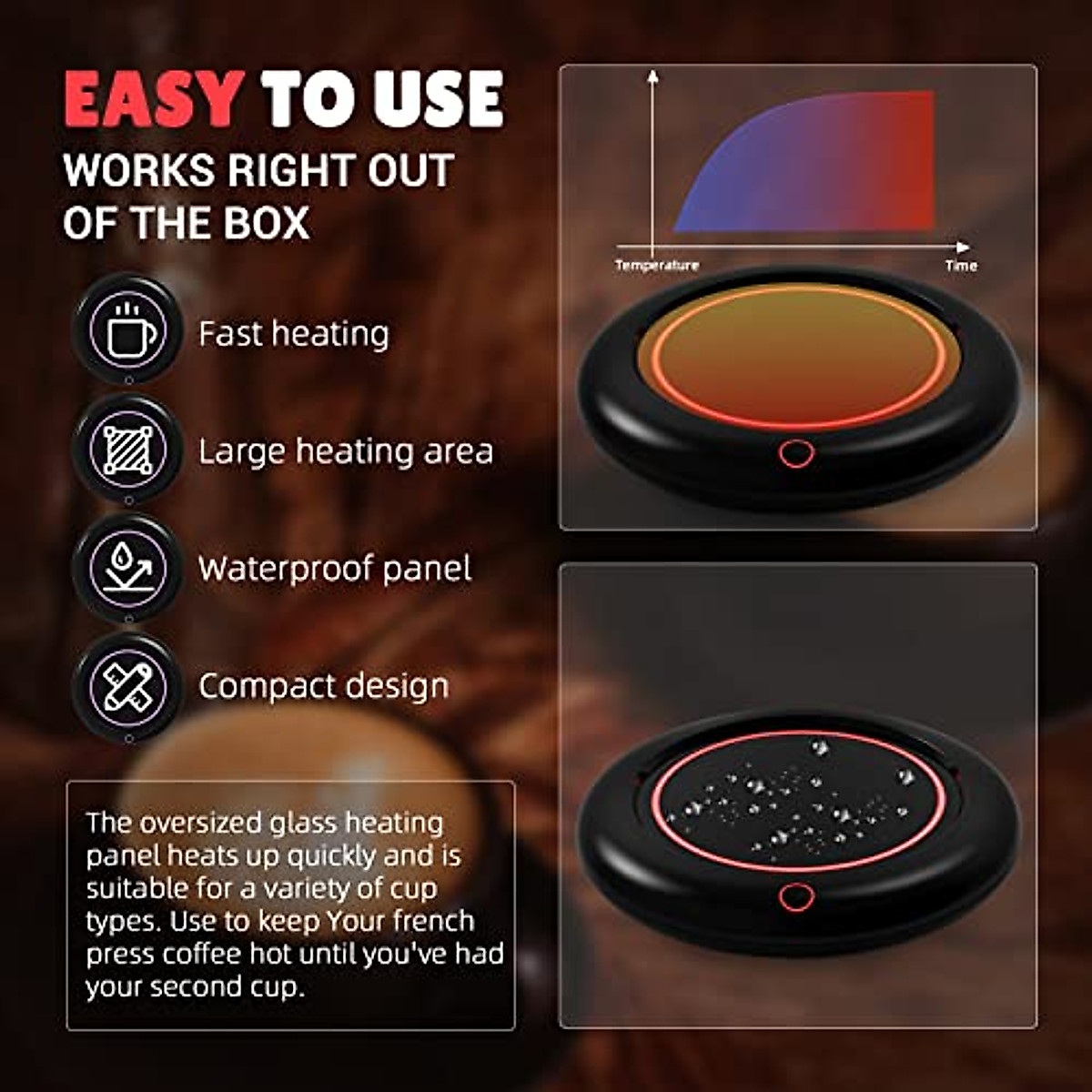 Coffee Mug Warmer, Candle Wax Warmer Plate with Gravity Sensor&3 Temperatures&8H Auto Shut Off, Coffee Mug Warmer for Desk with Night Light, Smart Coffee Cup Warmer for Beverage, Milk, Tea and Cocoa