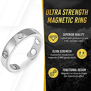 MagnetRX® Magnetic Ring Women - Elegant Crystal Ring - Magnet Rings Women (Silver | Ring Size: 8)