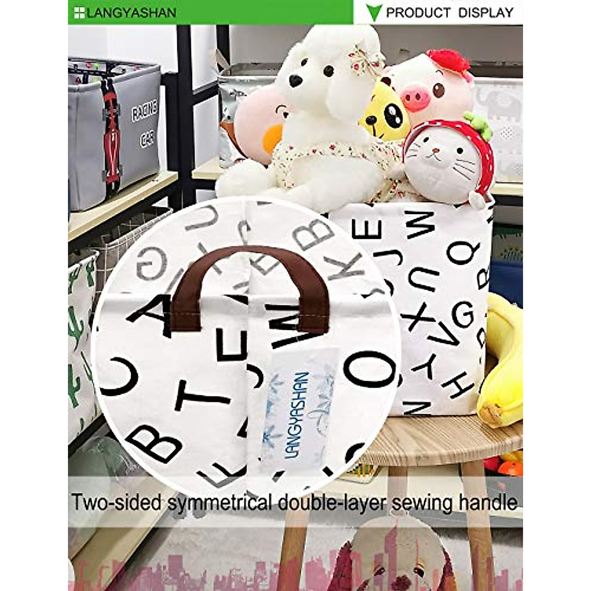 LANGYASHAN Square Storage Baskets Waterproof Canvas Children Laundry Nursery Hamper for Shelves Gift Baskets Toy Organizer Room Decor (Square alphabet)