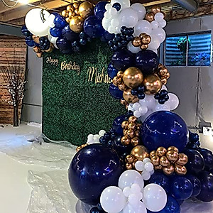 Navy Blue Gold Balloons Garland Arch Kit - 120 Pcs Navy Blue and Metallic Gold Confetti White Latex Balloons for Party Wedding Birthday Special Events Party Graduation Decoration