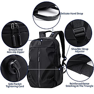 Vaupan Travel Backpack, Lightweight Laptop Backpack With USB Charging Port For Men Women, Water Resistant School Backpack Bookbag College High School Bags Casual Daypack Gifts For Boys Girls (Black)