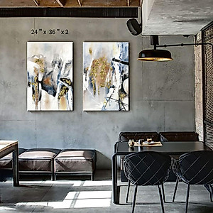 Abstract Canvas Wall Art Picture: White & Brown Hand-Painted Painting Artwork for Bedroom (24'' x 36'' x 2 Panels)