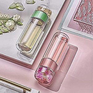 Aurfedes Double glazed water bottle - with tea infuser - tea cup lid for green or iced tea cold brew coffee cup or hot or cold water travel bottle (1PCSSS)