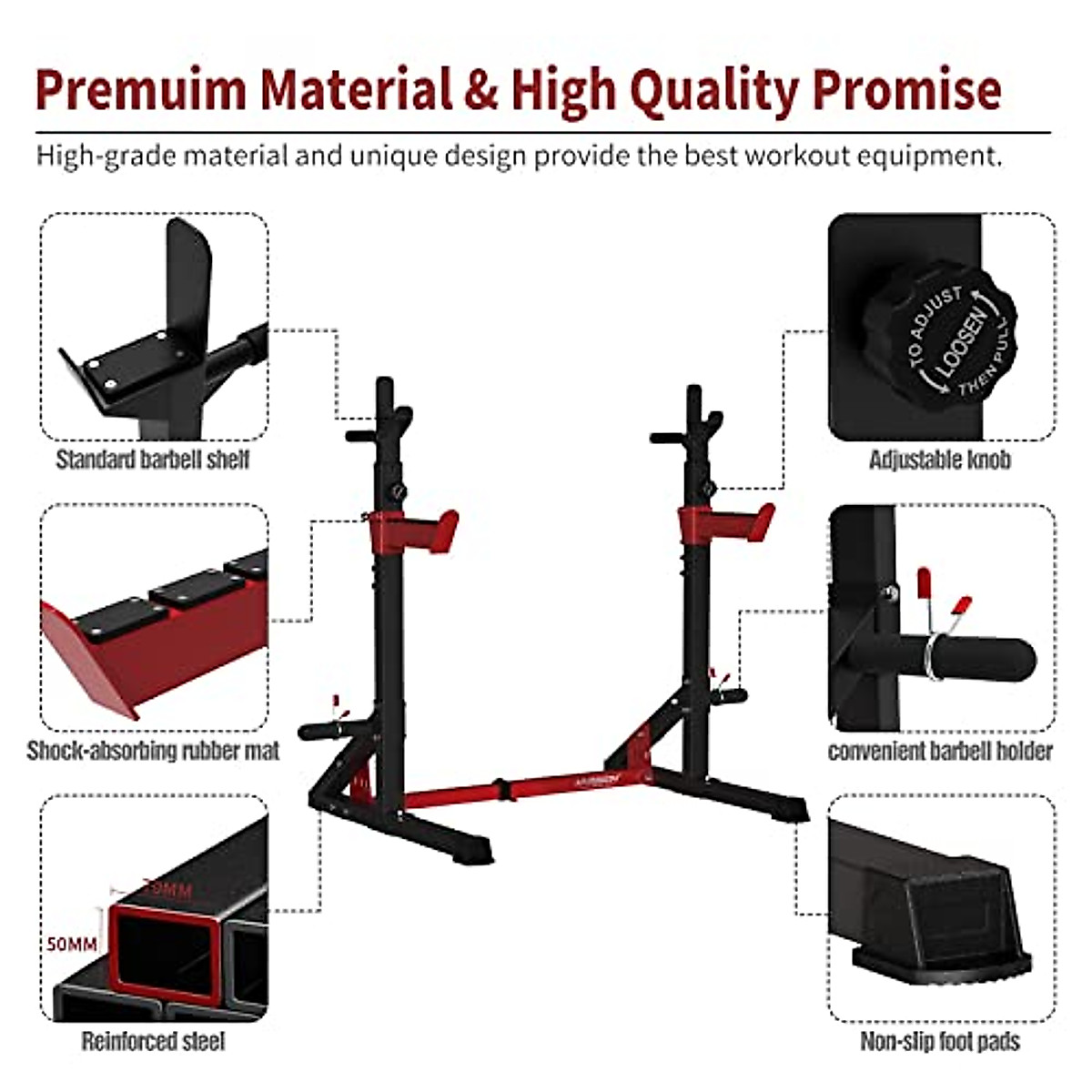 HARISON Multifunction Squat Rack with Adjustable Weight Bench, Heavy Duty Barbell Rack with Pull Up Bar Station for Home Gym