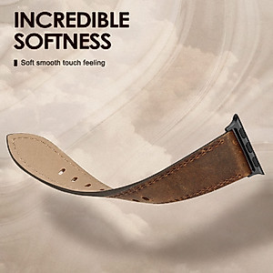 SWEES Leather Band Compatible with Apple Watch Bands 46mm 45mm 44mm 42mm (Series 1/2/3) Men Women, Vintage Genuine Leather Replacement Wristband for iWatch Series 10 9 8 7 6 5 4 3 2 1 SE Retro Walnut