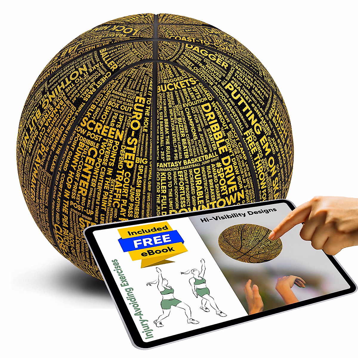 Millenti StreetCred-Lingo Series Indoor/Outdoor Basketballs Size 7-29.5 Premium Rubber Perfect Grip, with Chick Hearn Classic One Liner Basketball Adjectives, Army Green, BB0407RWB